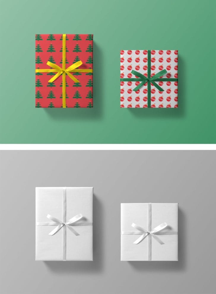Christmas Gift Wrapped Box Mockup - Free Package Mockup