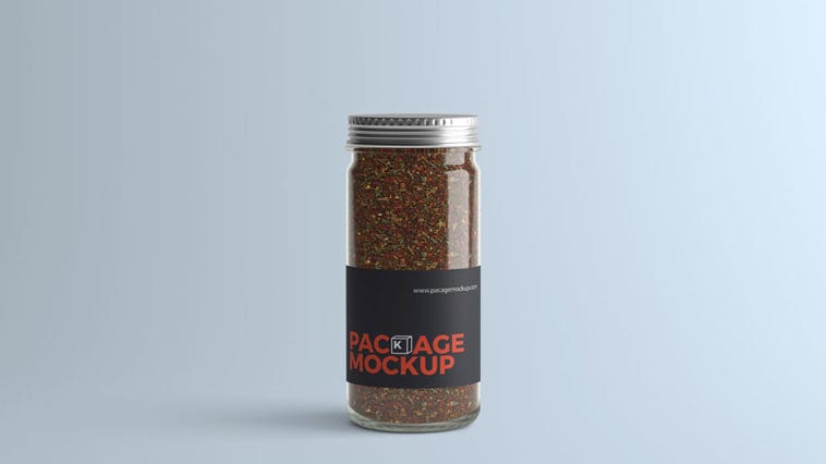 Free Slim Glass Jar Mockup for Spice Powder - Free Package Mockups