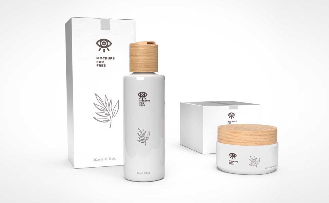 Cosmetic Cream Jar, Lotion Bottle & Box Packaging Mockups - PacageMockup