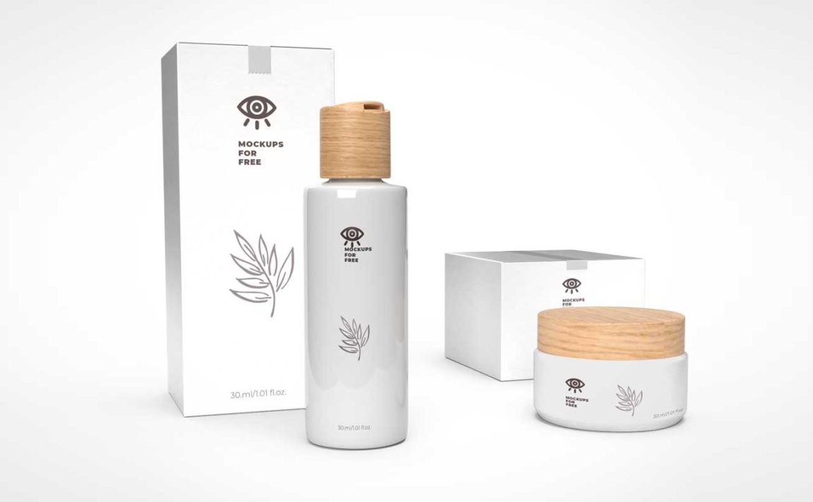 Cosmetic Cream Jar, Lotion Bottle & Box Packaging Mockups - PacageMockup