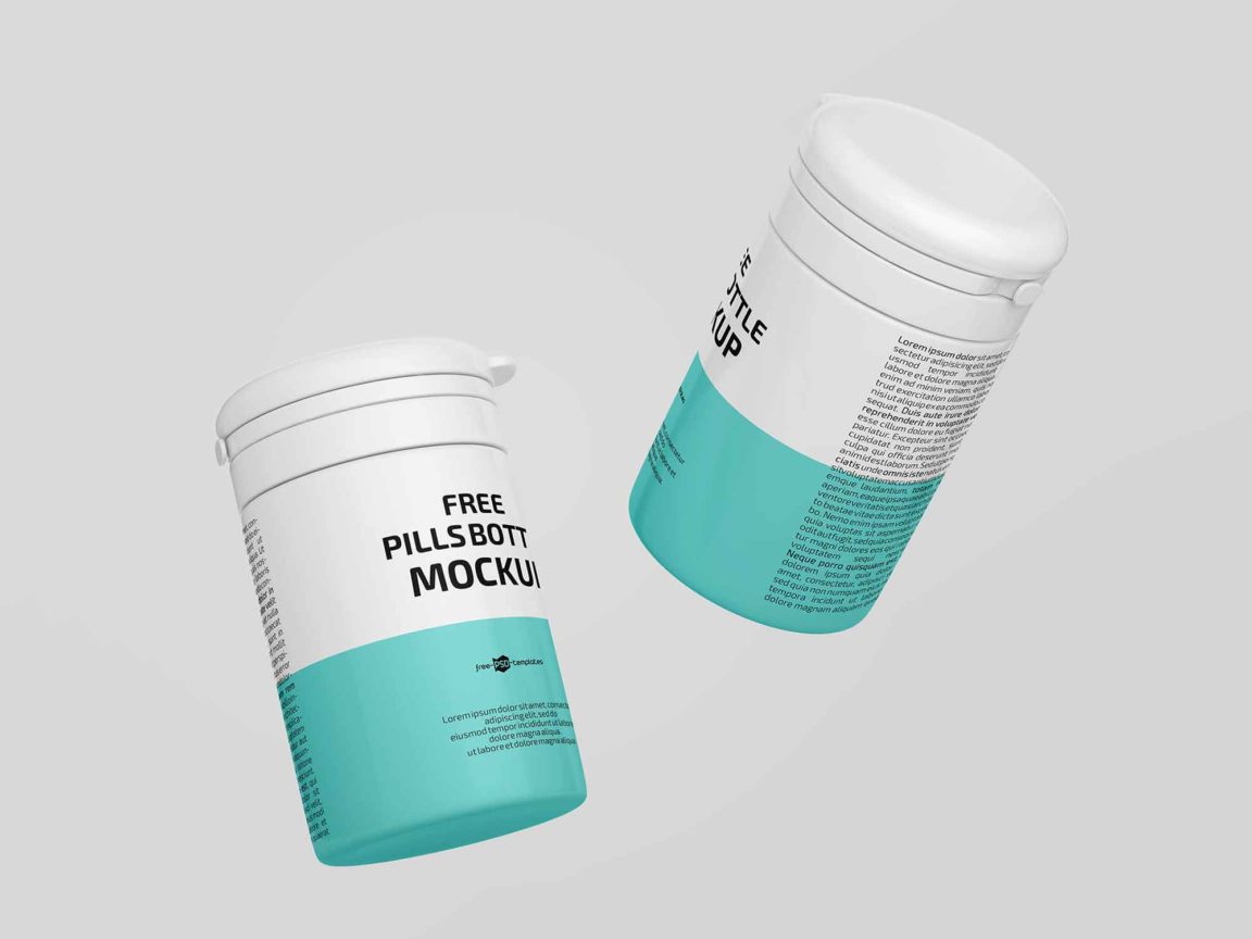 Floating Pill Bottles Mockup - Free Packaging Mockup
