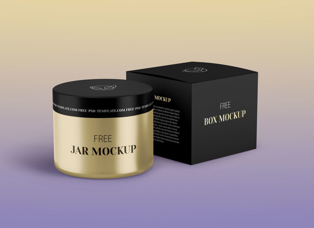 Free Rounded Cosmetic Jar + Package Box Mockup Set - PacageMockup