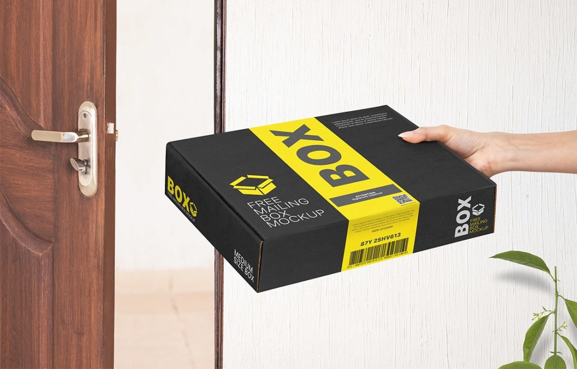 Free Hand Holding Mailing Box Mockup - PacageMockup