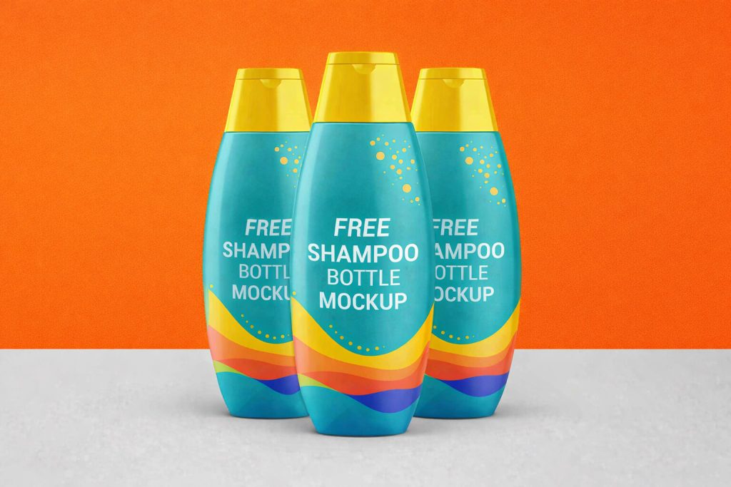 Trendy Free Shampoo Bottle Mockup PSD Set - 2 Angle - Packaging Mockup