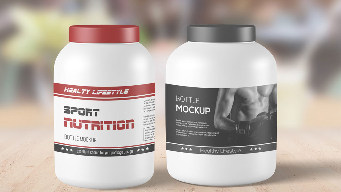 Free Protein Supplement Powder Bottle Mockup PSD - Free Package Mockups