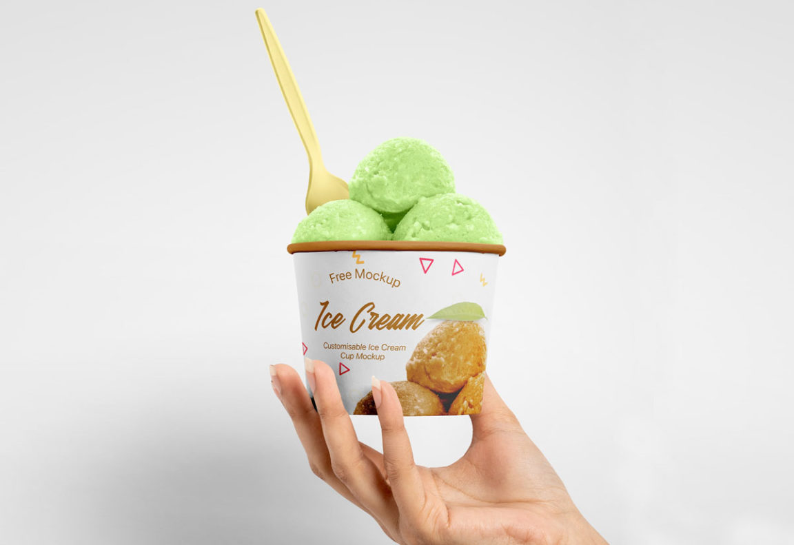 Mockup Ice Cream Scoop Cup in hand - PacageMockup