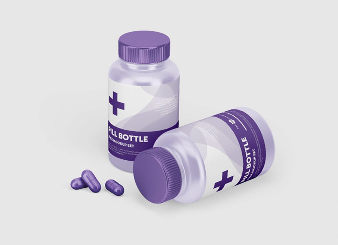 2 Free Pill / Tablet Medicine Plastic Bottle Mockup Set - Free PacageMockup