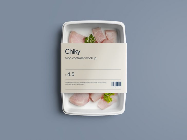 Free Meat Packing Disposable Container with Lable Mockup - Packaging Mockup