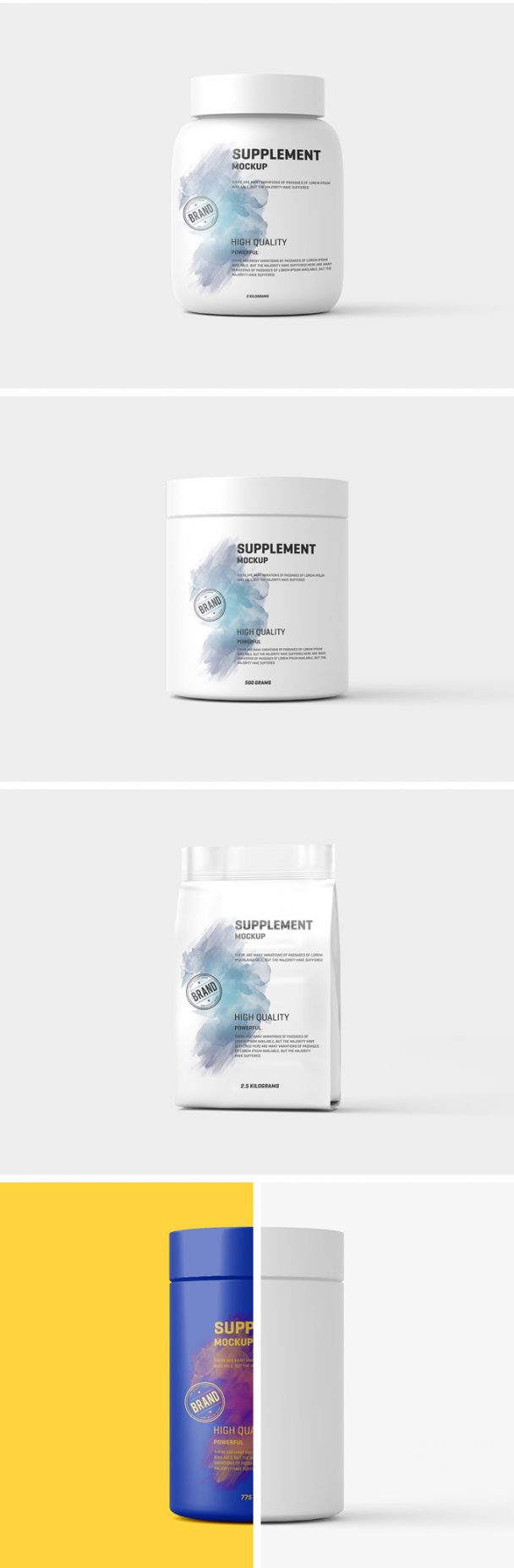 Free 5 Supplement / Protein Branding Package Mockup - Free PacageMockup