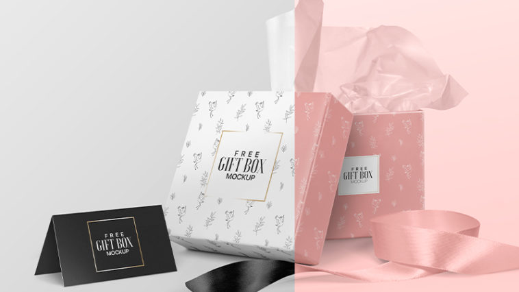 Free Gift Box and Tag Free Mockup - Free Package Mockups