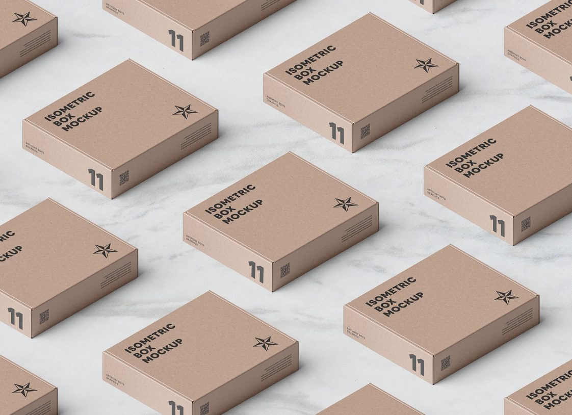 Free Eco Packaging Box Grid Mockup - Free Package Mockup