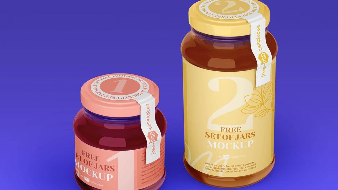 Free 2 Glass Jar Mockup for Jam Packaging and Branding