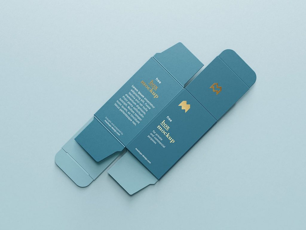 Free Die Cut Unfolded Box Packaging Mockup Set for Presenting Design