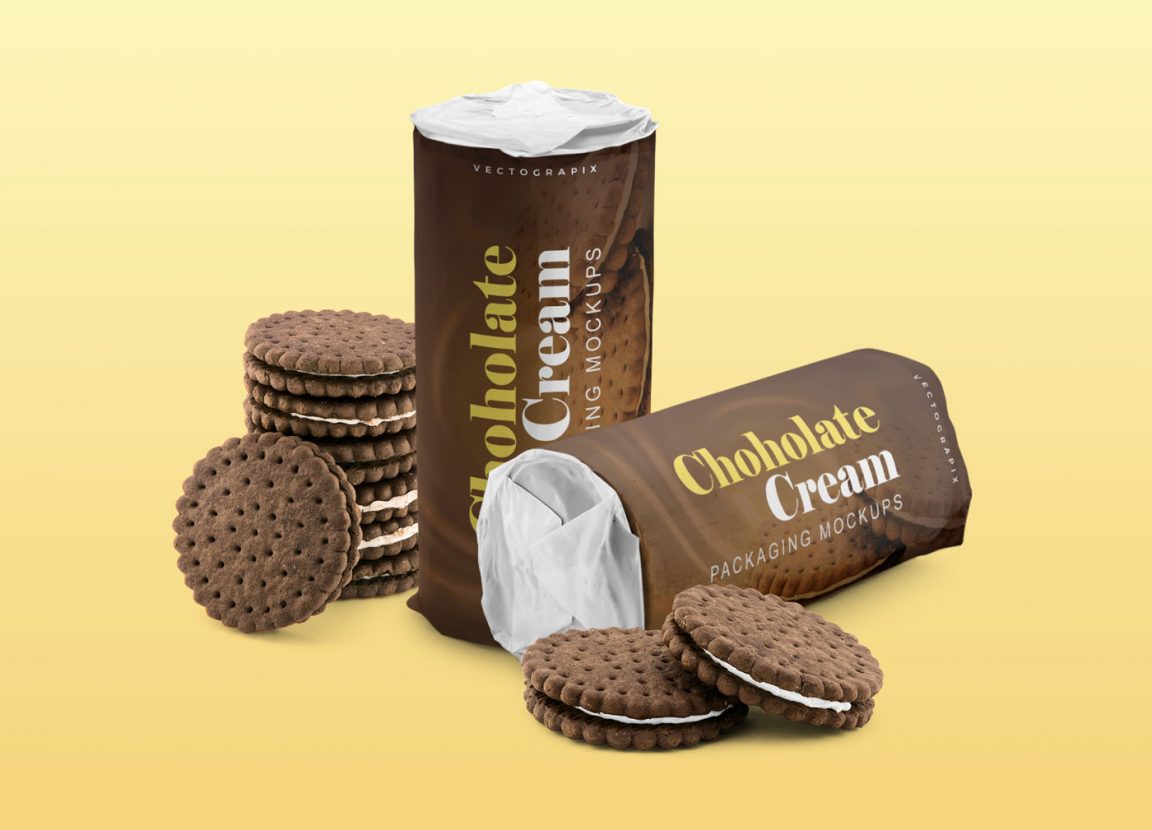 Chocolate Cream Biscuits/Cookies Packaging Mockup Free - Packaging Mockup