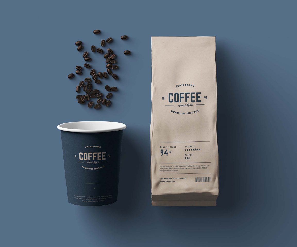 Free Paper Coffee Cup and Bag Packaging Mockup - Package Mockup