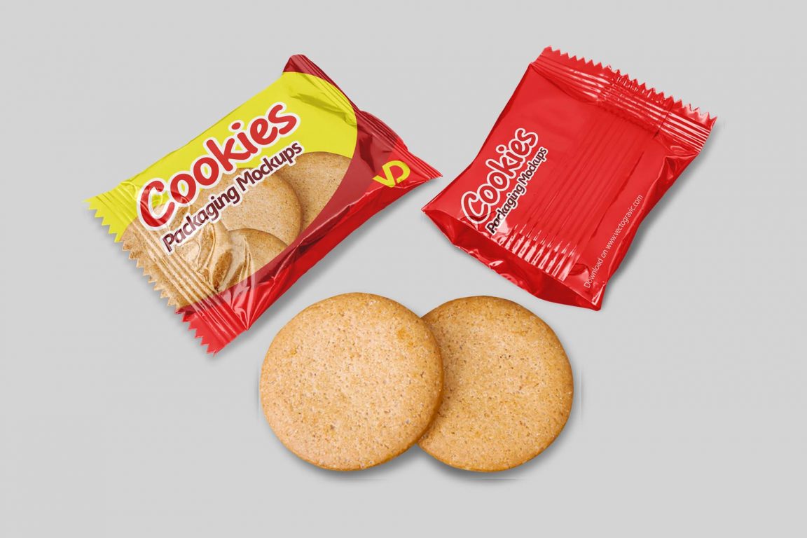 Free Small Cookies Packet Mockup 3 PSD Set - Free Package Mockup