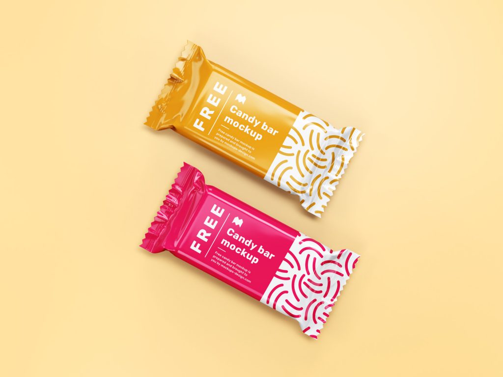 Choco Candy Bar Packaging Cover Mockup 4 PSD Set - Free Package Mockup