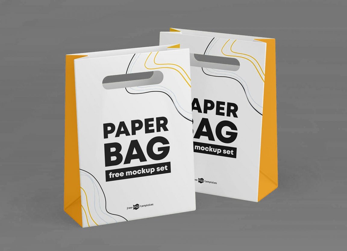 Free Take Away Paper Bag Mockup set - Free Packaging Mockup