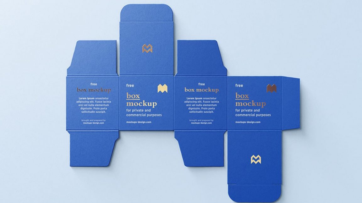 Free Die Cut Unfolded Box Packaging Mockup Set for Presenting Design