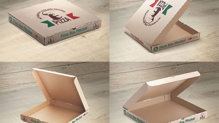Free Open & Closed Pizza Box Packaging Mockup 3 Set