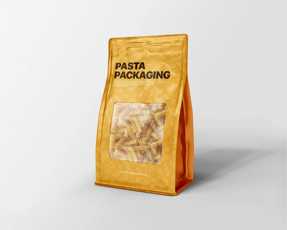 Free Pasta Package Flat Bottom Pouch Bag Mockup - Free Package Mockup