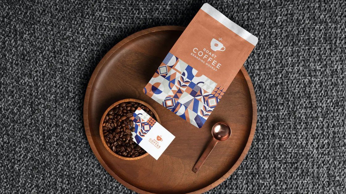 Free Sachet Coffee Packet Mockup with Cards