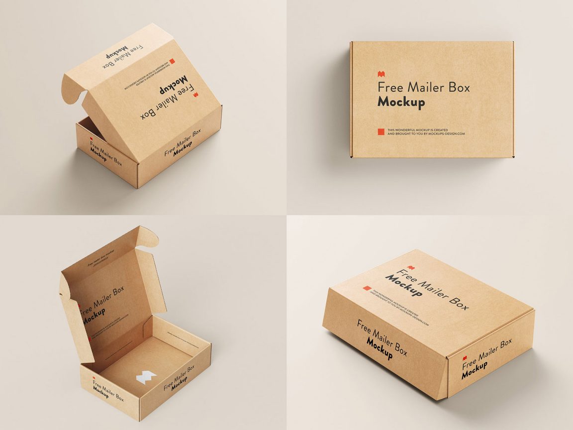 Free Delivery Shipping Mailer Box Mockup 5 set - PacageMockup