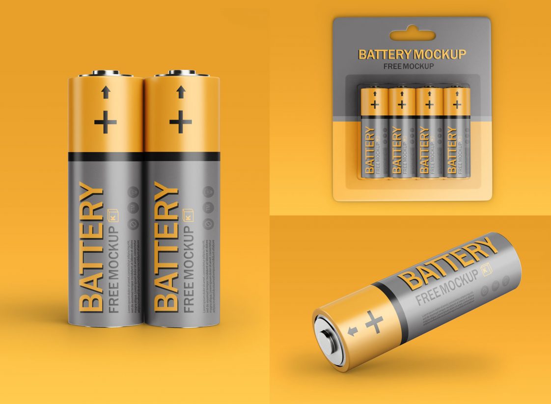 Free AA Battery Packaging Mockup set - Free Package Mockup