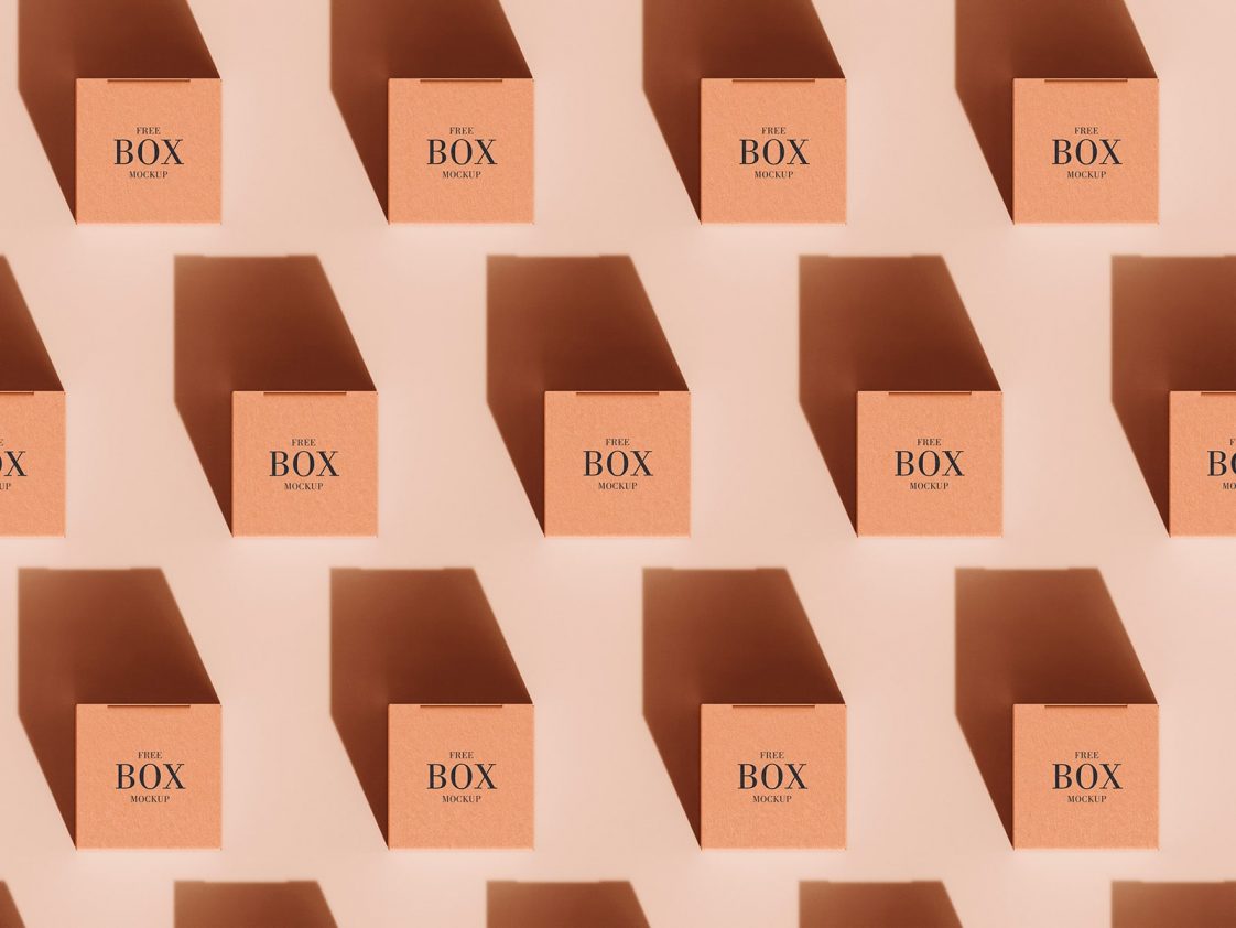 Free Square Boxes in grid layout mockup sets (6 angles) - Package Mockups