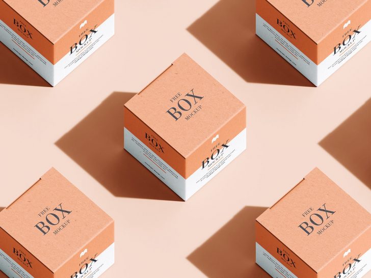 Free Square Boxes in grid layout mockup sets (6 angles) - Package Mockup