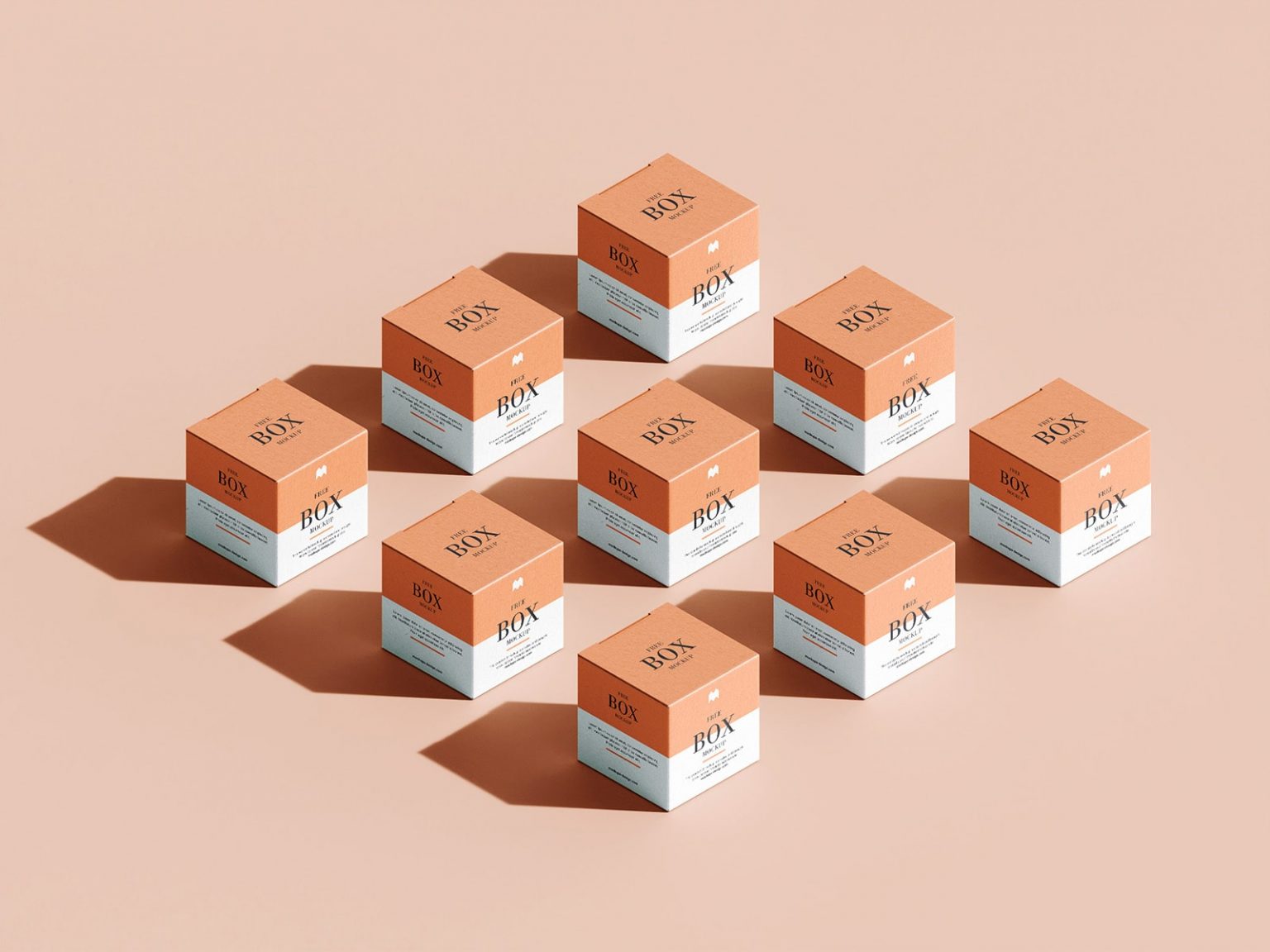 Free Square Boxes in grid layout mockup sets (6 angles) - Package Mockup