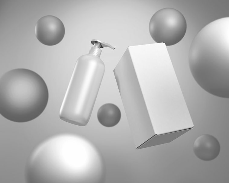 Free Lotion Bottle with Packaging Box Mockup - Free Package Mockup