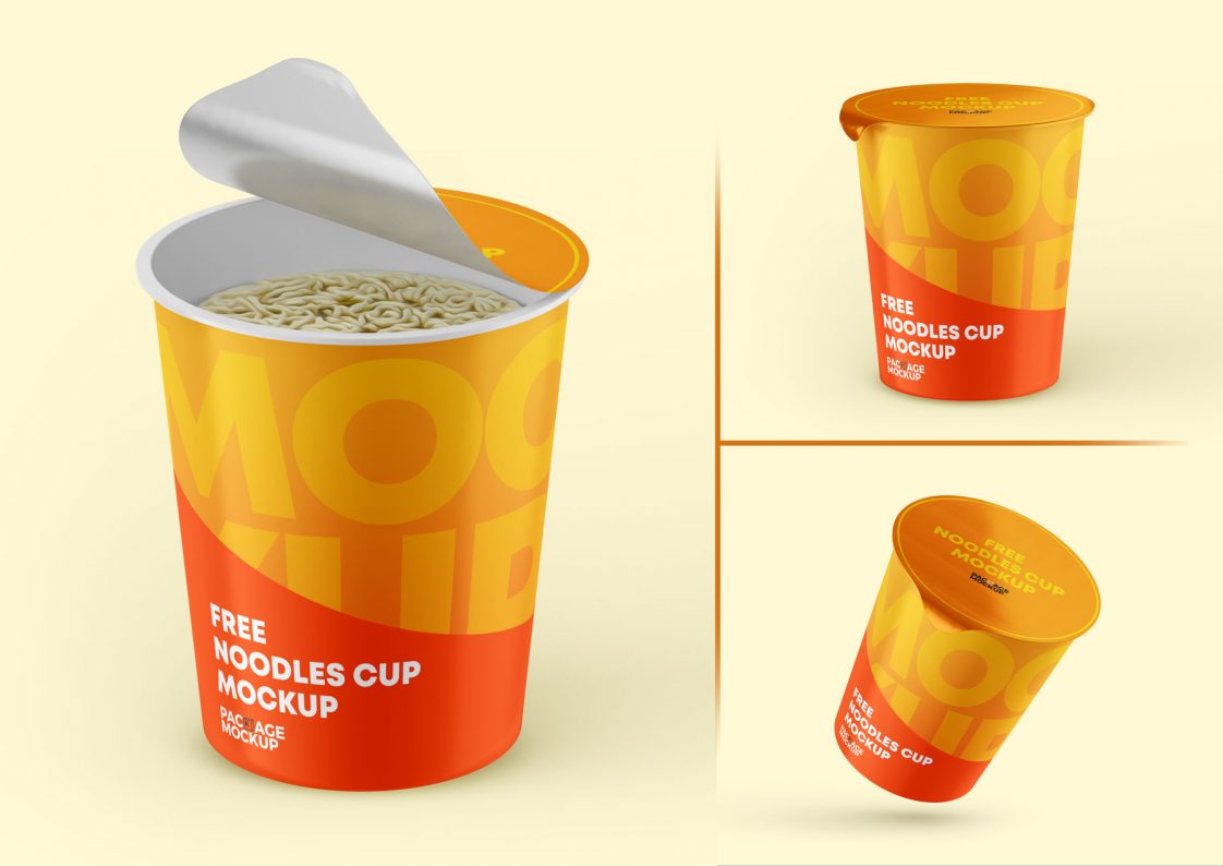 Instant Food Noodles Peel-Off Lid Cup Mockups set - PacageMockup