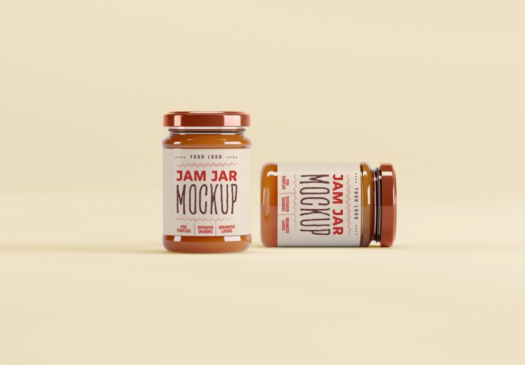 Free 2 Glass Jar Mockup for Jam Packaging and Branding