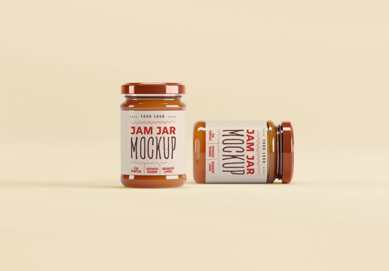 Free 2 Glass Jar Mockup for Jam Packaging and Branding