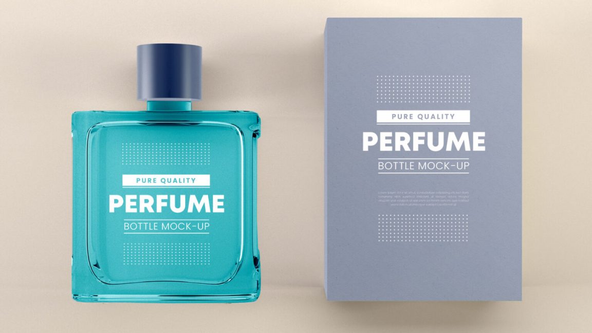 Free Perfume Bottle with Box Mockup - Free Package Mockups