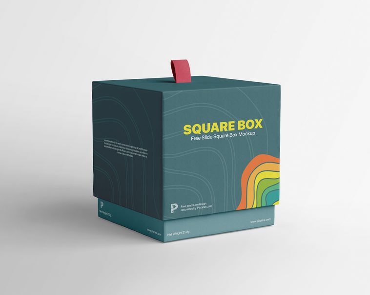 Free Slide Square Box Mockup - PacageMockup