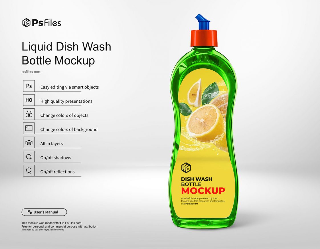 Free Dish Wash Bottle Mockup PSD — Liquid Soap Packaging