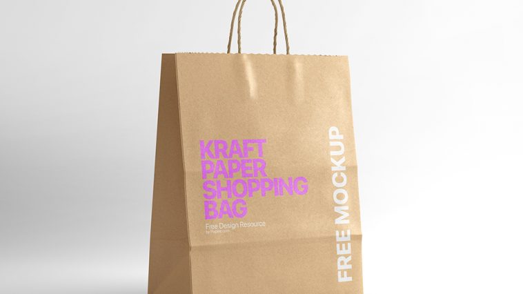 Kraft Paper Gift Bag Mockup with Tag Mockup - Free Package Mockups