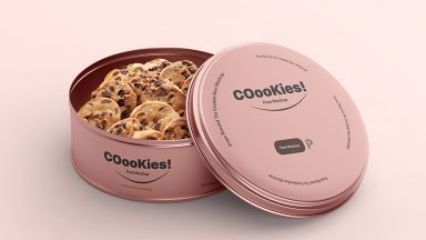 Circle Biscuit and Cookies Tin Container Mockup - Free Package Mockups