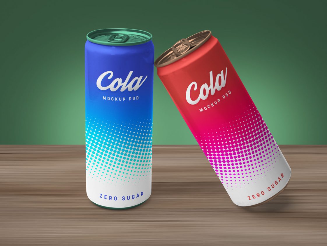 Free Fizzy Drink Slim Soda Tin Cans Mockup PSD - Packaging Mockup