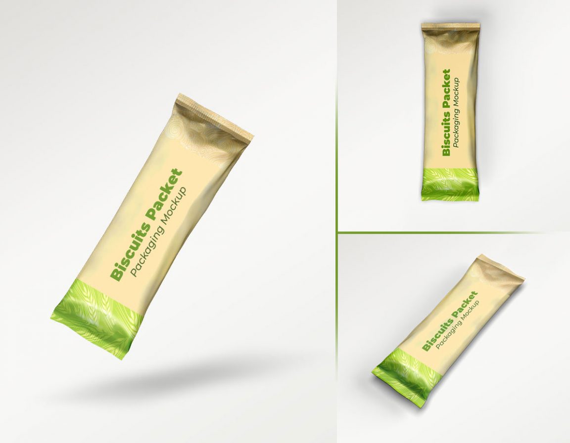 Free Biscuits Packet Packaging Mockup set - PacageMockup