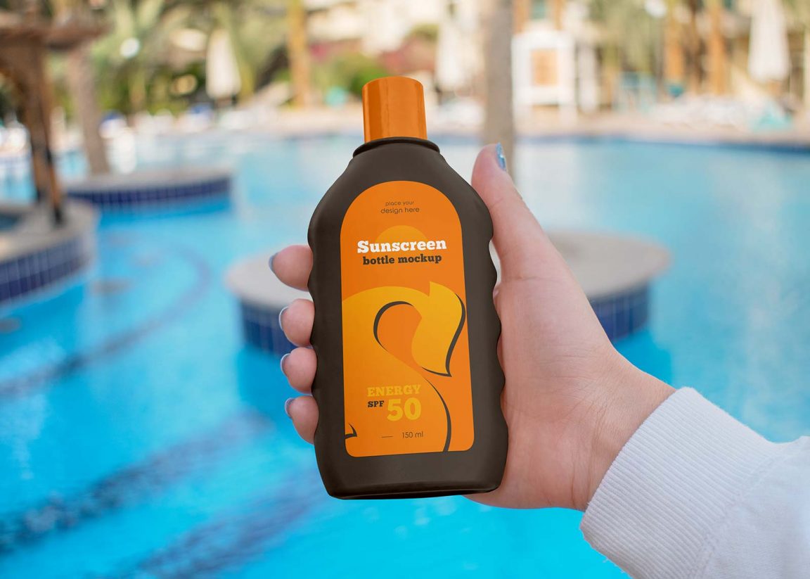 Hand Holding Sunscreen Bottle Mockup set - Package Mockup