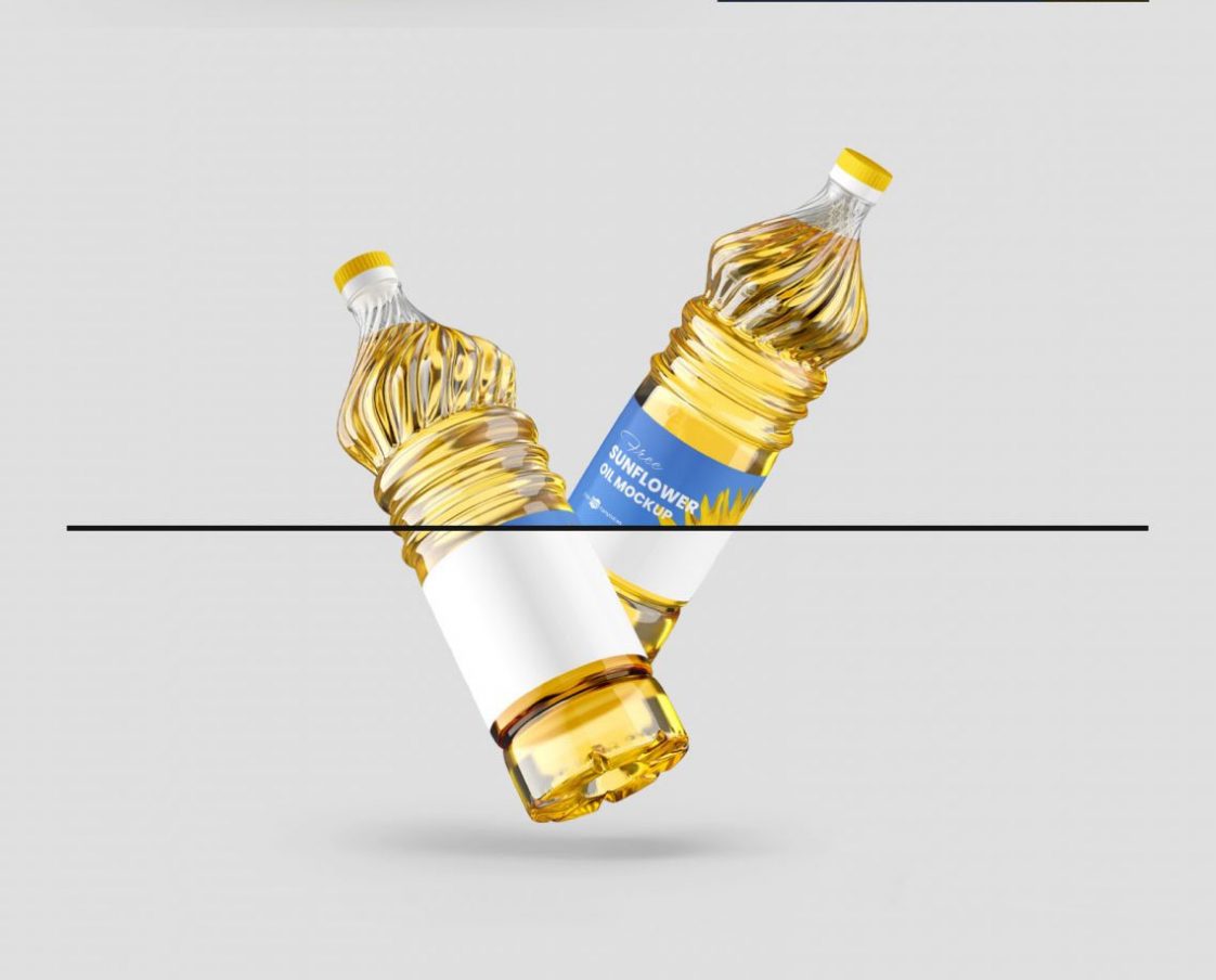 Free Sunflower Cooking Oil Bottle Mockup set for Branding - PacageMockup
