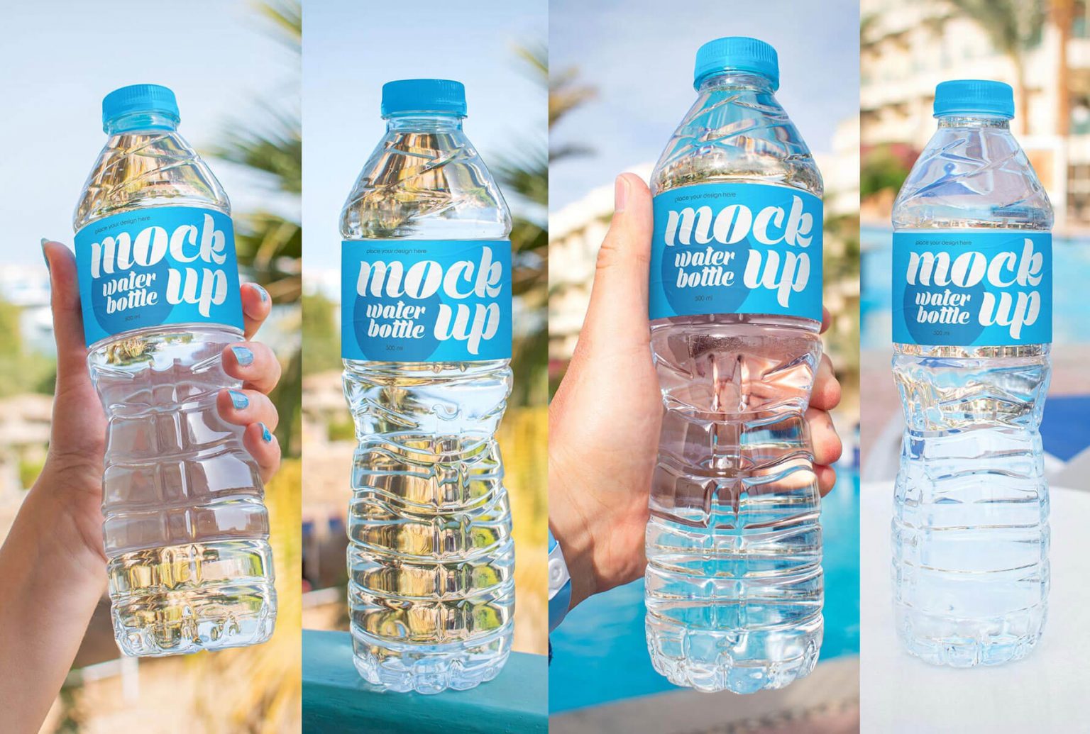 Free Water Bottle Branding Mockup Scene set file - Free Package Mockup