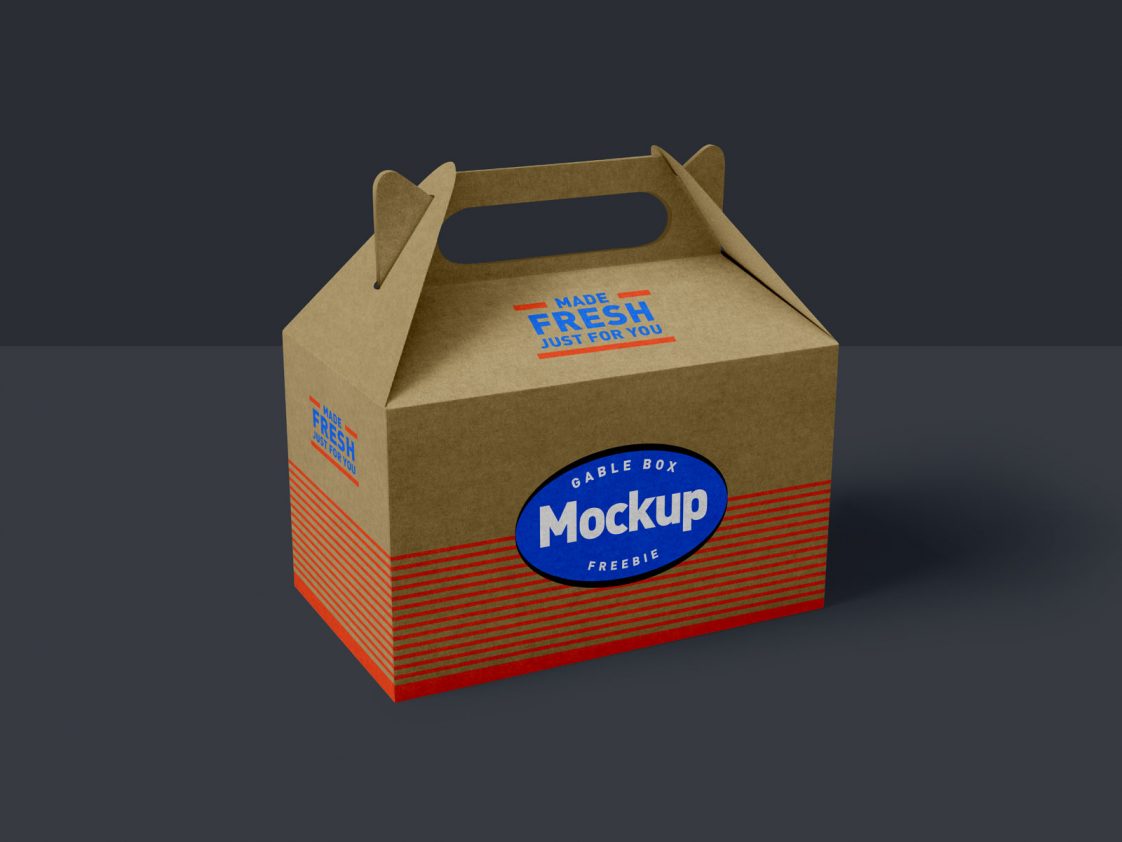 Free Free Kraft Take Away Gable Box Mockup - Free Package Mockup