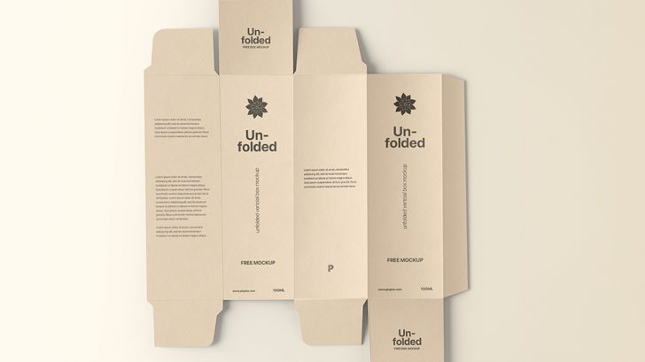Free Die Cut Unfolded Box Packaging Mockup Set for Presenting Design