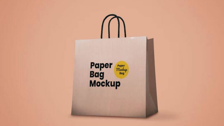 Kraft Paper Gift Bag Mockup with Tag Mockup - Free Package Mockups