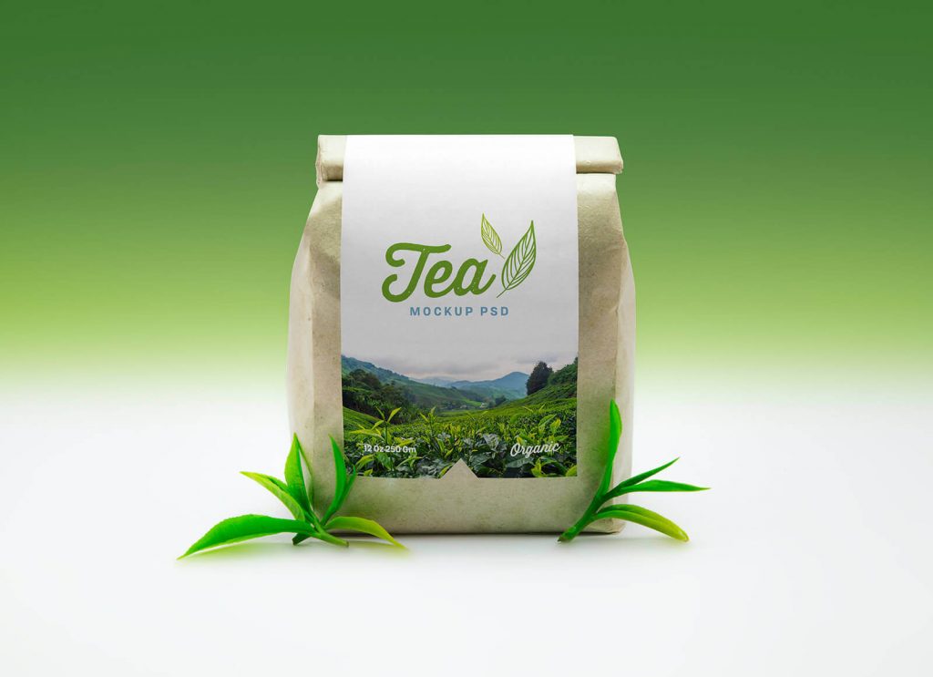 Free Organic Tea Standing Pouch Mockup - Package Mockup