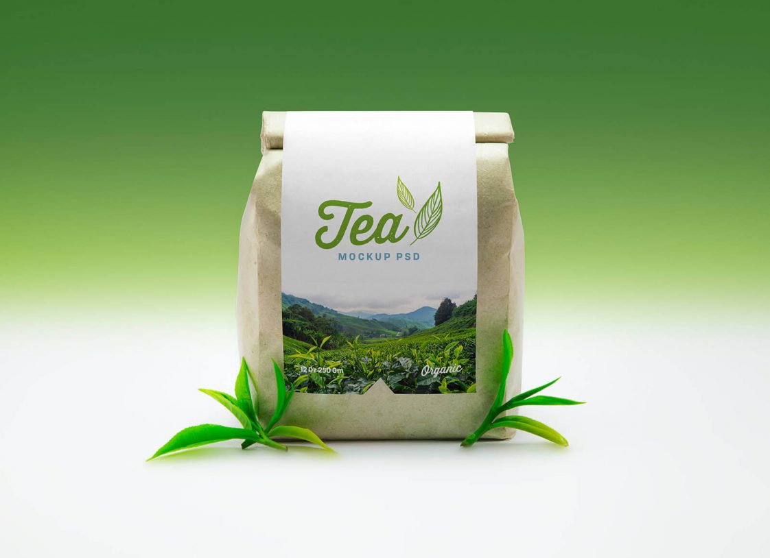 Free Organic Tea Standing Pouch Mockup - Package Mockup